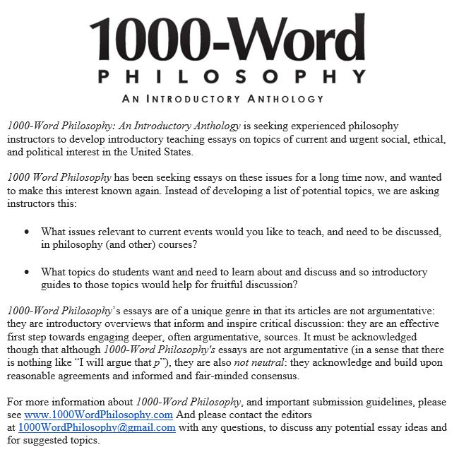 Call for Teaching Materials - 1000-Word Philosophy: An Introductory ...